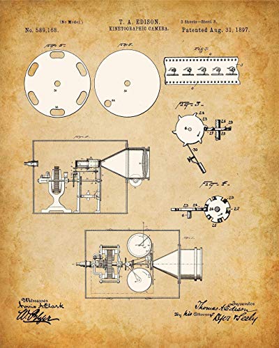 Original Thomas Edison Patent Prints - Set of Four Photos (8x10) Unframed - Makes a Great Home or Office Decor and Gift Under $20 for Inventors