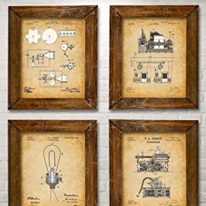 Original Thomas Edison Patent Prints - Set of Four Photos (8x10) Unframed - Makes a Great Home or Office Decor and Gift Under $20 for Inventors