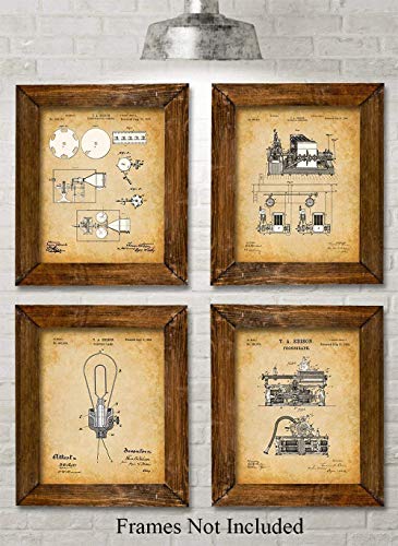 Original Thomas Edison Patent Prints - Set of Four Photos (8x10) Unframed - Makes a Great Home or Office Decor and Gift Under $20 for Inventors