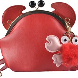 QZUnique Crab Shape Handbag Novelty Crossbody Bag Animal Shaped Purse Detachable Shoulder Bag Women's Satchel Red