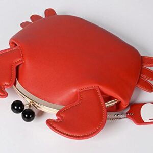 QZUnique Crab Shape Handbag Novelty Crossbody Bag Animal Shaped Purse Detachable Shoulder Bag Women's Satchel Red