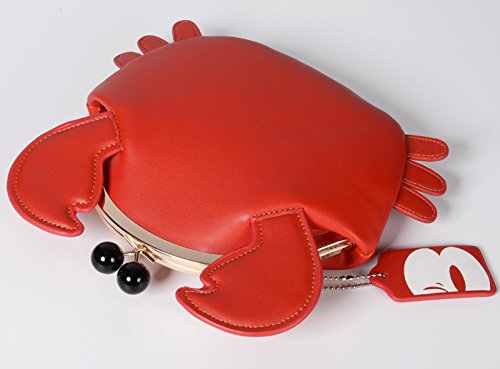 QZUnique Crab Shape Handbag Novelty Crossbody Bag Animal Shaped Purse Detachable Shoulder Bag Women's Satchel Red