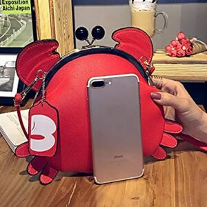 QZUnique Crab Shape Handbag Novelty Crossbody Bag Animal Shaped Purse Detachable Shoulder Bag Women's Satchel Red