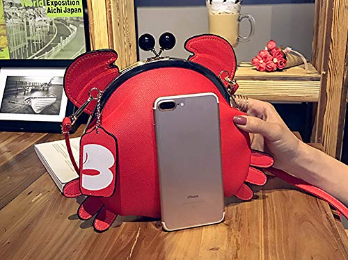 QZUnique Crab Shape Handbag Novelty Crossbody Bag Animal Shaped Purse Detachable Shoulder Bag Women's Satchel Red