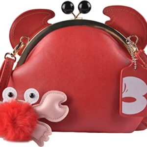 QZUnique Crab Shape Handbag Novelty Crossbody Bag Animal Shaped Purse Detachable Shoulder Bag Women's Satchel Red