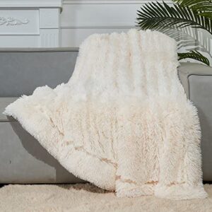 gonaap faux fur throw blanket super soft cozy plush fuzzy shaggy blanket for couch sofa bed (ivory, throw(50″x60″))