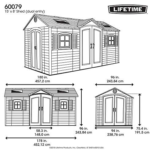 Lifetime 60079 Outdoor Storage Dual Entry Shed, 15 x 8 ft, Desert Sand