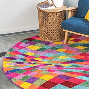 Unique Loom Estrella Collection Geometric, Abstract, Colorful, Modern, Eclectic Area Rug, 8 ft x 8 ft, Multi/Pink