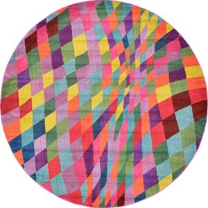 Unique Loom Estrella Collection Geometric, Abstract, Colorful, Modern, Eclectic Area Rug, 8 ft x 8 ft, Multi/Pink