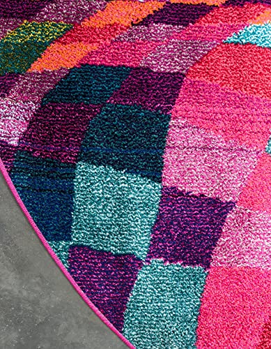 Unique Loom Estrella Collection Geometric, Abstract, Colorful, Modern, Eclectic Area Rug, 8 ft x 8 ft, Multi/Pink