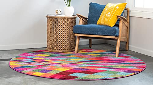 Unique Loom Estrella Collection Geometric, Abstract, Colorful, Modern, Eclectic Area Rug, 8 ft x 8 ft, Multi/Pink