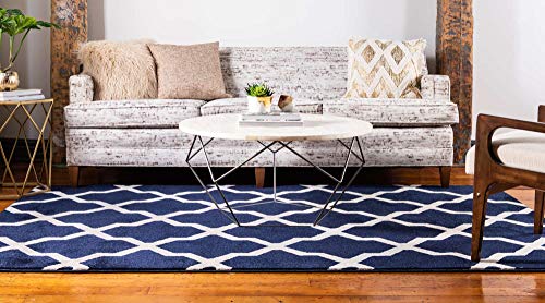 Unique Loom Trellis Collection Modern Morroccan Inspired with Lattice Design Area Rug, 5 x 8 ft, Navy Blue/Beige