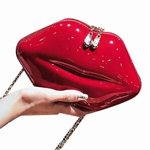 Women's Lips Evening Bag Purses Clutch Vintage Banquet Handbag Chain Crossbody Shoulder Bag (Red)