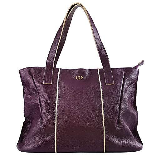 CHERRY CHICK Women's Genuine Cow Skin Tote Bag Large Capacity Soft Handbag Stylish Casual Shoulder Bag Christmas Gift for Mom (Deep Plum-9316)