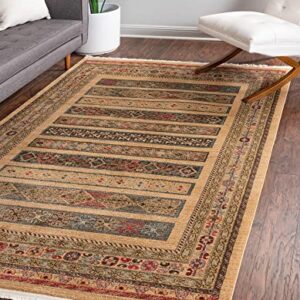 Unique Loom Fars Collection Modern Classic Tribal Inspired Design with Border Area Rug, Rectangular 9' 0" x 12' 0", Tan/Light Blue