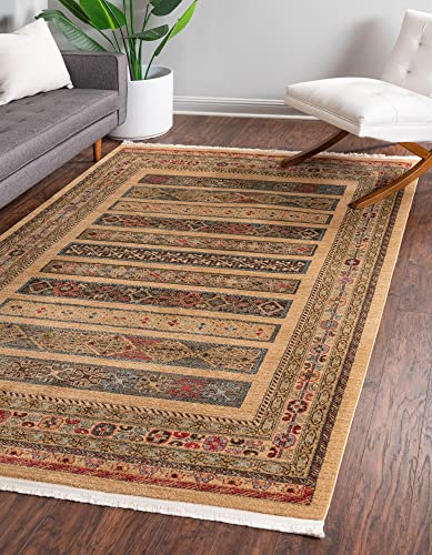 Unique Loom Fars Collection Modern Classic Tribal Inspired Design with Border Area Rug, Rectangular 9' 0" x 12' 0", Tan/Light Blue