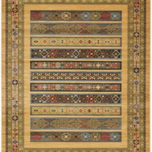 Unique Loom Fars Collection Modern Classic Tribal Inspired Design with Border Area Rug, Rectangular 9' 0" x 12' 0", Tan/Light Blue