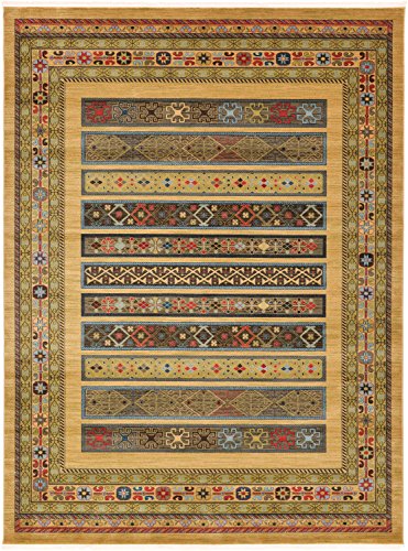 Unique Loom Fars Collection Modern Classic Tribal Inspired Design with Border Area Rug, Rectangular 9' 0" x 12' 0", Tan/Light Blue