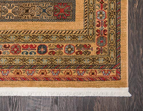 Unique Loom Fars Collection Modern Classic Tribal Inspired Design with Border Area Rug, Rectangular 9' 0" x 12' 0", Tan/Light Blue