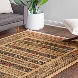 Unique Loom Fars Collection Modern Classic Tribal Inspired Design with Border Area Rug, Rectangular 9' 0" x 12' 0", Tan/Light Blue