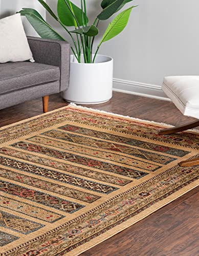 Unique Loom Fars Collection Modern Classic Tribal Inspired Design with Border Area Rug, Rectangular 9' 0" x 12' 0", Tan/Light Blue