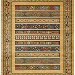 Unique Loom Fars Collection Modern Classic Tribal Inspired Design with Border Area Rug, Rectangular 9' 0" x 12' 0", Tan/Light Blue