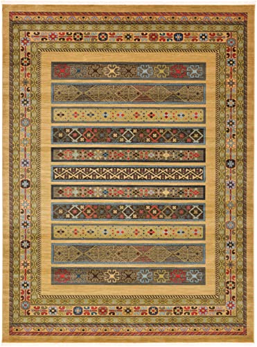 Unique Loom Fars Collection Modern Classic Tribal Inspired Design with Border Area Rug, Rectangular 9' 0" x 12' 0", Tan/Light Blue