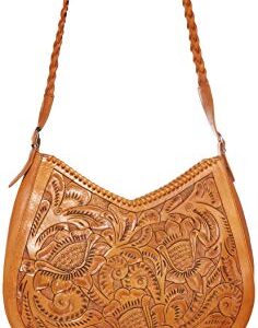 Mauzari Sonoma Women's Large Tooled Leather Hobo Handbag (Honey)