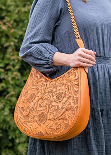 Mauzari Sonoma Women's Large Tooled Leather Hobo Handbag (Honey)