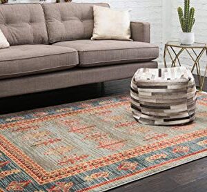 Unique Loom Fars Collection Modern Medallion Tribal Design with Natural Hues Area Rug, 3 ft 3 in x 5 ft 3 in, Light Blue/Navy Blue