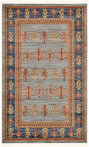 Unique Loom Fars Collection Modern Medallion Tribal Design with Natural Hues Area Rug, 3 ft 3 in x 5 ft 3 in, Light Blue/Navy Blue