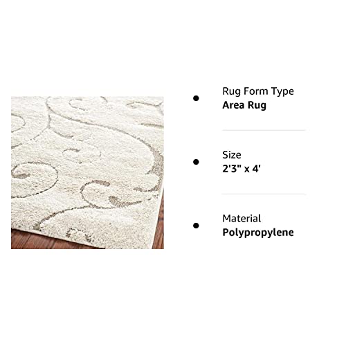 SAFAVIEH Florida Shag Collection 2'3" x 4' Cream/Beige SG455 Scrolling Vine Graceful Swirl Textured Non-Shedding Living Room Bedroom Dining Room Entryway Plush 1.2-inch Thick Accent Rug