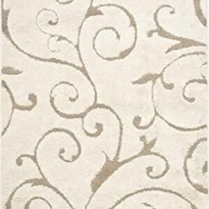 SAFAVIEH Florida Shag Collection 2'3" x 4' Cream/Beige SG455 Scrolling Vine Graceful Swirl Textured Non-Shedding Living Room Bedroom Dining Room Entryway Plush 1.2-inch Thick Accent Rug