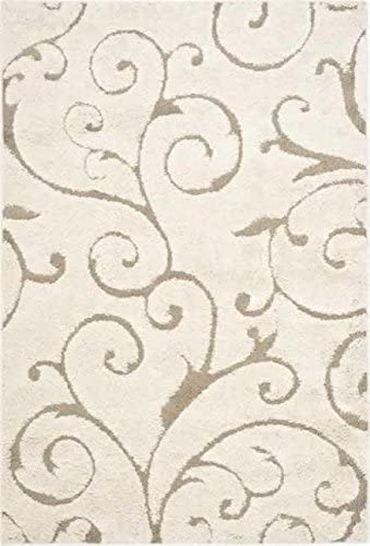 SAFAVIEH Florida Shag Collection 2'3" x 4' Cream/Beige SG455 Scrolling Vine Graceful Swirl Textured Non-Shedding Living Room Bedroom Dining Room Entryway Plush 1.2-inch Thick Accent Rug