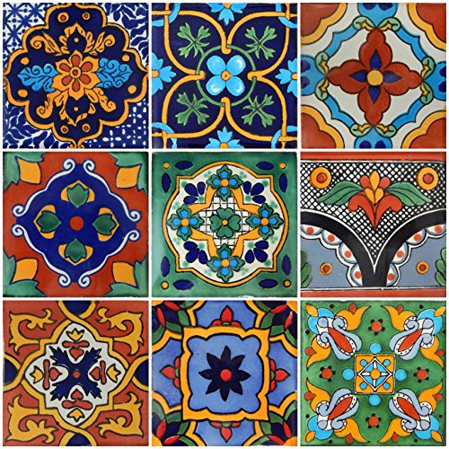 Color y Tradicion 9 Mexican Tiles 4" x 4" Hand Painted Talavera F- 40