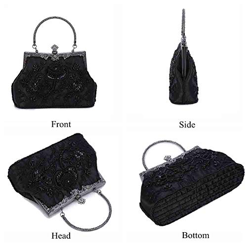 Tanpell 1920s Flapper Clutch Vintage Beaded Evening Bags Sequined Handbag Gatsby Purse for Women Wedding Prom Cocktail Party Black