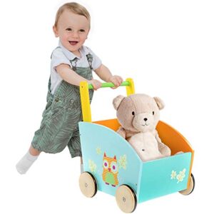 labebe – baby walker, kid shopping cart walker, push toy for 1-3 years old, infant wooden walker, sit to stand learning walker, toddler outdoor activity walker, children walker toy with wheels-owl