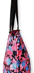 Women Teen Fashion Print Lined Top Zipper Tote Bag Handbag with Lined Interior - Can be Personalized (Black Trim Pink Paisley)