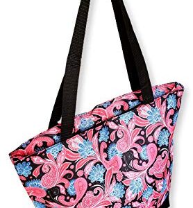 Women Teen Fashion Print Lined Top Zipper Tote Bag Handbag with Lined Interior - Can be Personalized (Black Trim Pink Paisley)