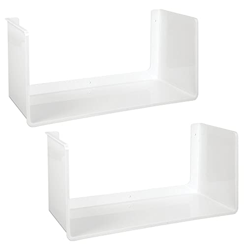 mDesign Plastic Wall Mount Towel Storage Organizer Display Shelf - Hang in Bathroom, Kitchen, Entryway, Hallway, Mudroom, Bedroom, Laundry Room - Kitchen Towels, Hand Towels, 2 Pack - White