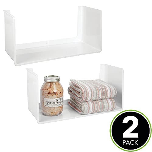 mDesign Plastic Wall Mount Towel Storage Organizer Display Shelf - Hang in Bathroom, Kitchen, Entryway, Hallway, Mudroom, Bedroom, Laundry Room - Kitchen Towels, Hand Towels, 2 Pack - White