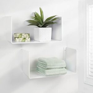 mDesign Plastic Wall Mount Towel Storage Organizer Display Shelf - Hang in Bathroom, Kitchen, Entryway, Hallway, Mudroom, Bedroom, Laundry Room - Kitchen Towels, Hand Towels, 2 Pack - White