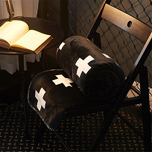 Tenghe Sherpa Flannel Blanket Throws Cross Swiss Pattern Geometric Soft Cozy Blankets Quilts for Bed Sofa Couch Chair (39"X 59",Black)