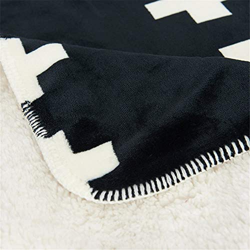 Tenghe Sherpa Flannel Blanket Throws Cross Swiss Pattern Geometric Soft Cozy Blankets Quilts for Bed Sofa Couch Chair (39"X 59",Black)