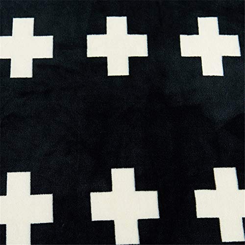 Tenghe Sherpa Flannel Blanket Throws Cross Swiss Pattern Geometric Soft Cozy Blankets Quilts for Bed Sofa Couch Chair (39"X 59",Black)