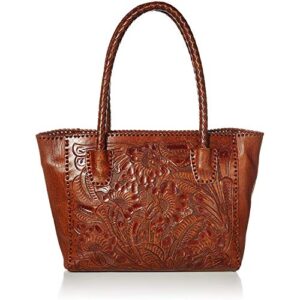 mauzari women’s leather tote with woven handle (koa)