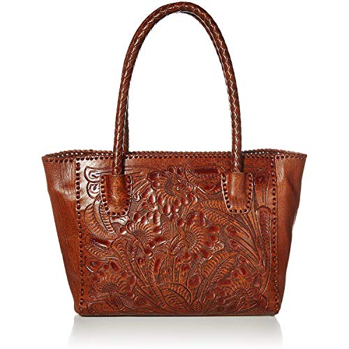 Mauzari Women's Leather Tote with Woven Handle (Koa)