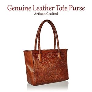 Mauzari Women's Leather Tote with Woven Handle (Koa)