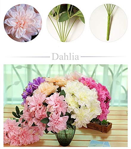 10 Heads Dahlia Fake Flowers Artificial Dahlia Flowers Faux Flowers for Home Wedding Party Office Supplies (Purple)