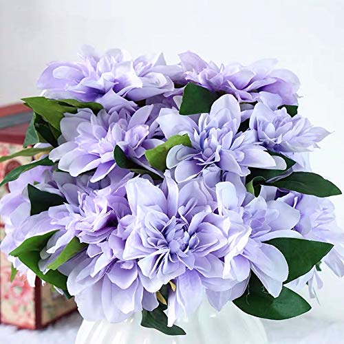 10 Heads Dahlia Fake Flowers Artificial Dahlia Flowers Faux Flowers for Home Wedding Party Office Supplies (Purple)